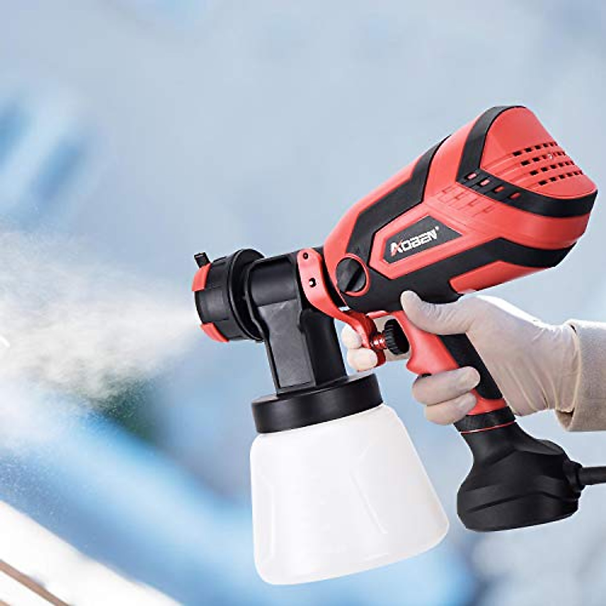AOBEN Paint Sprayer, 750W Hvlp Spray Gun, Electric Paint Gun with 4 Nozzles, 1000ml Container for Home and Outdoors, Painting Projects. Red