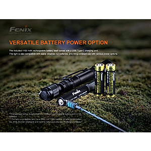 Fenix LD22 V2 800 Lumen Slim LED Tactical Flashlight, Rechargeable Battery, 2 X AA Batteries with EdisonBright Charging Adapter