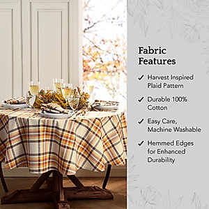 Elrene Home Fashions Russet Harvest Woven Plaid Cotton Tablecloth for Fall/Thanksgiving, 70" Round