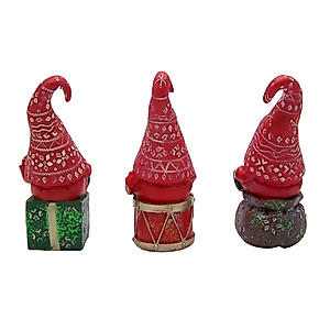 Wowser Festive Holiday Sitting Gnome Figurines, Christmas Decoration, 3 Assorted, 5 Inches