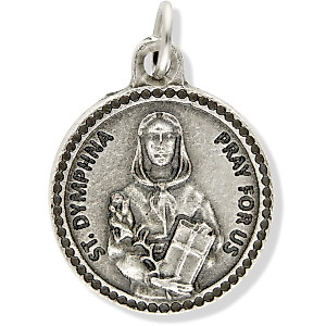 Saint Dymphna Necklace Patron Saint of Anxiety, Stress, and Mental Health Catholic Jewelry - Silver Oxidized Round 7/8" St Dymphna Medal with 24" Adjustable Hypoallergenic Ball Chain - Made in Italy