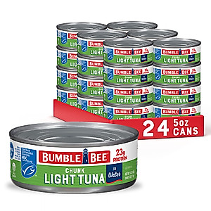 Bumble Bee Chunk Light Tuna In Water, 5 oz Cans (Pack of 24) - Wild Caught - 22g Protein Per Serving - Non-GMO Project Verified, Gluten Free, Kosher - Great For Tuna Salad & Recipes