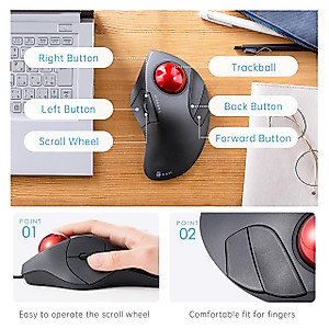 SANWA Wired Ergonomic Trackball Mouse, Optical Rollerball Mice, Programmable Silent Buttons, 44mm Trackball, 600/800/1200/1600 Adjustable DPI, Compatible with MacBook, Laptop, Windows, macOS