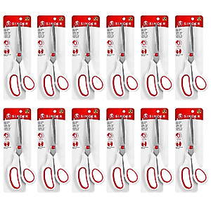 SINGER 8-1/2-Inch Fabric Scissors with Comfort Grip Red & White, 12-Pack