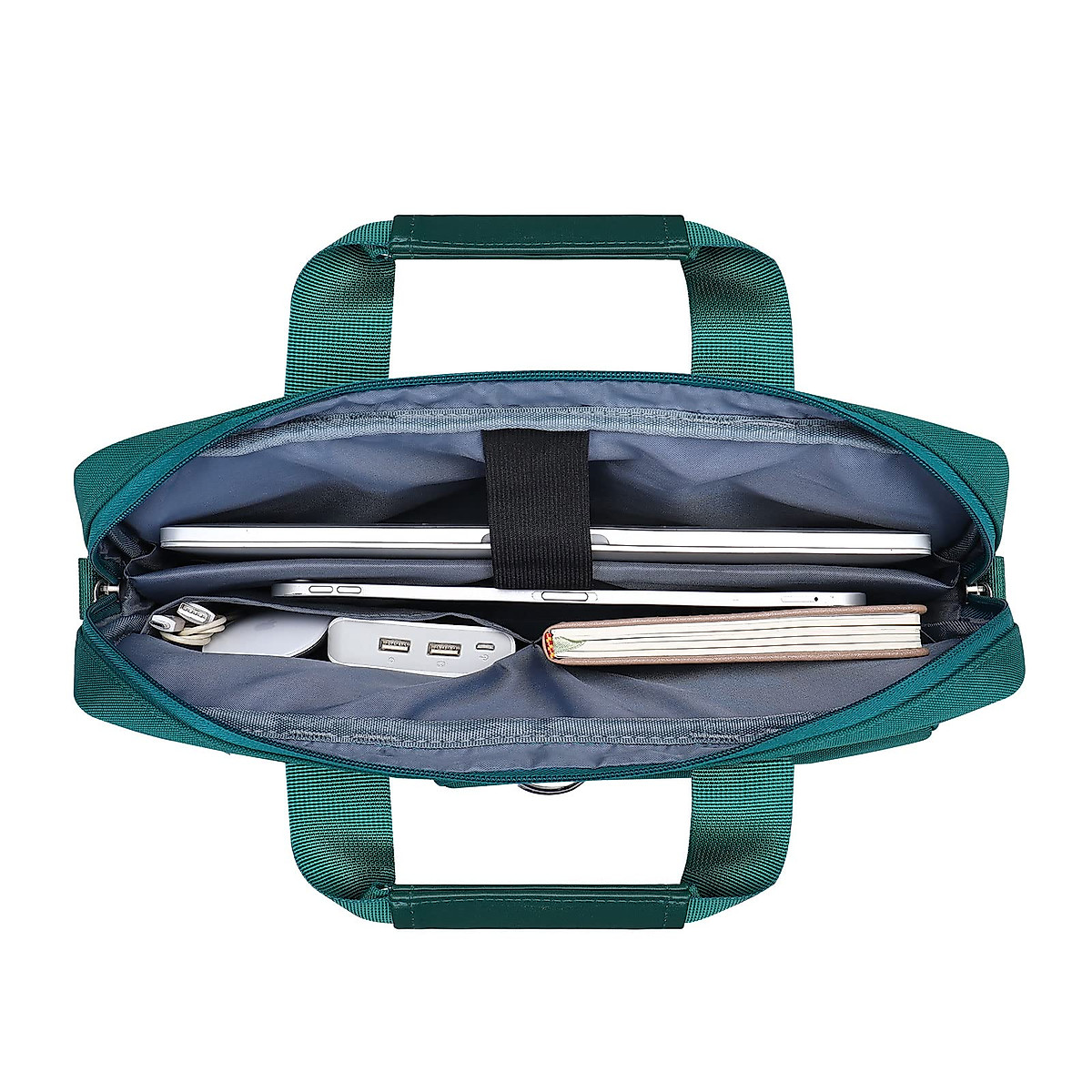 MOSISO Laptop Shoulder Bag Compatible with MacBook Air 15 M4 M3 M2/Pro 16 inch M4 M3 M2 M1,15-15.6 inch Notebook with 2 Raised&1 Flapover&1 Horizontal Pocket&Handle&Belt, Teal Green