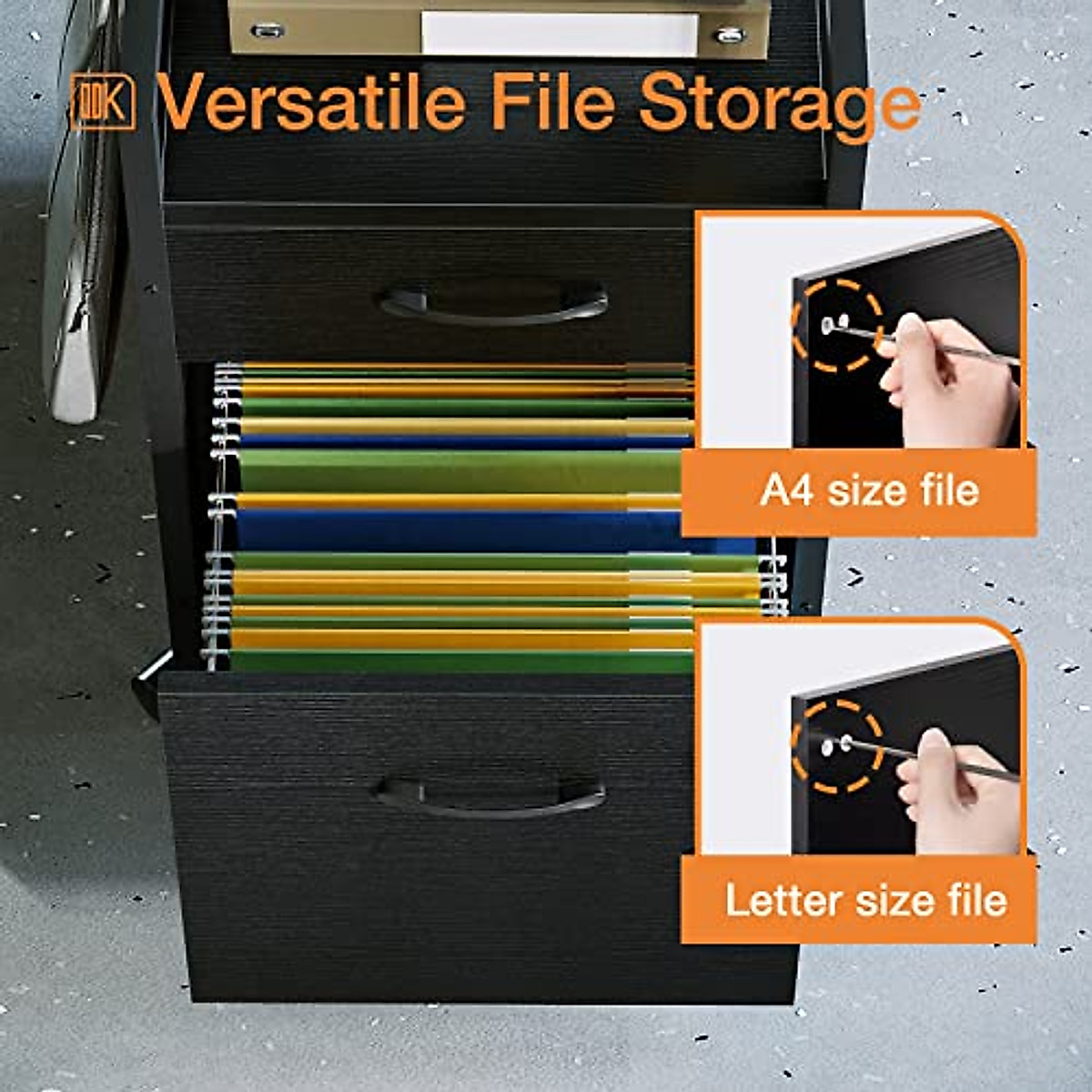 ODK 2-Drawer File Cabinet - Mobile w/Lock & Printer Stand