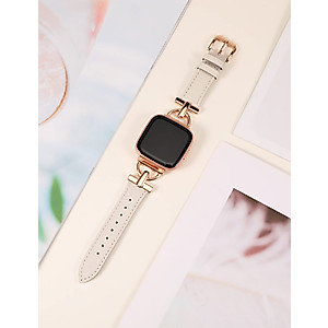 Wearlizer Leather Band Compatible with Fitbit Versa 2 Bands for Women, Dressy Slim Leather Strap Wristband with D-Shape Metal Buckle for Fitbit Versa/Versa 2/Versa Lite/Versa SE Smart Watch