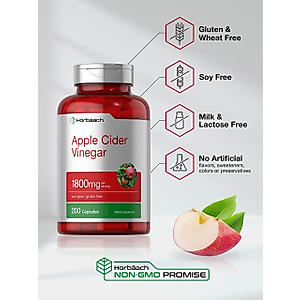 Horbäach Apple Cider Vinegar Capsules | 1800mg | 200 Pills | Non-GMO, Gluten Free Supplement
