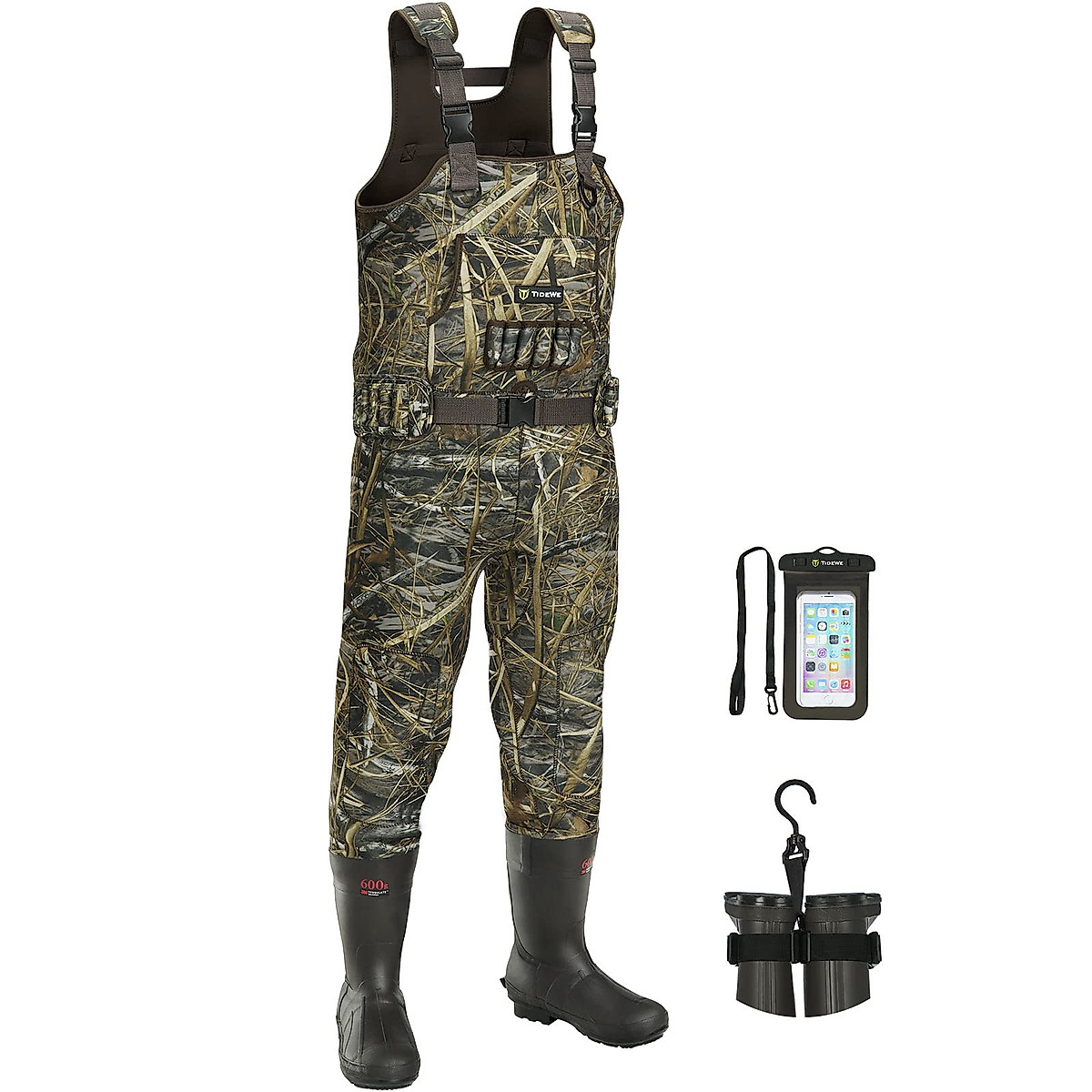 TIDEWE Chest Waders, Hunting Waders for Men Camo with 600G Insulation, Waterproof Cleated Neoprene Bootfoot Wader, Insulated Hunting & Fishing Waders (Size 7)