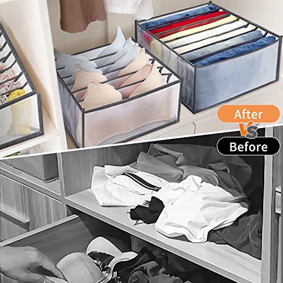 Wardrobe Clothes Organizer for Folded Clothes, Upgrade Mesh Clothes Storage Organizer, Storage Containers for Clothes Jeans Skirts, T-Shirt Underwear Bra Sock Organizer (4pcs, 2 Large and 2 Small)