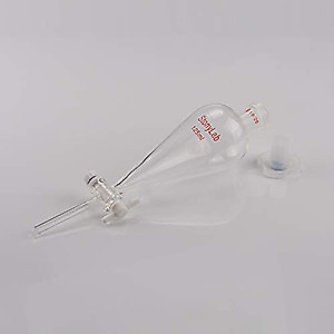 stonylab Borosilicate Glass 125 ml Heavy Wall Conical Separatory Funnel with 19/26 Joints and PTFE Stopcock, 125 ml