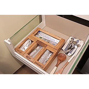 Lavaux Designs acacia wood Ziplock bag organizer Set of 4 boxes | Compatible with Ziploc, Solimo, Hefty, Glad for gallon, quart, sandwich bags & snack size ziplocks | kitchen organization and storage