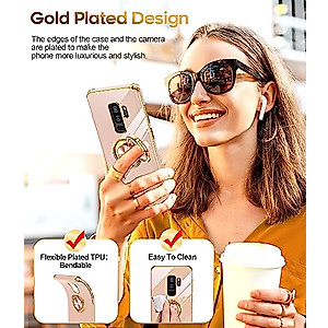 LeYi for Samsung Galaxy S9 Plus Case: 360° Rotatable Ring Holder Magnetic Kickstand [ Not Applicable Samsung S9 ], Plating Rose Gold Edge Protective Case, Pink