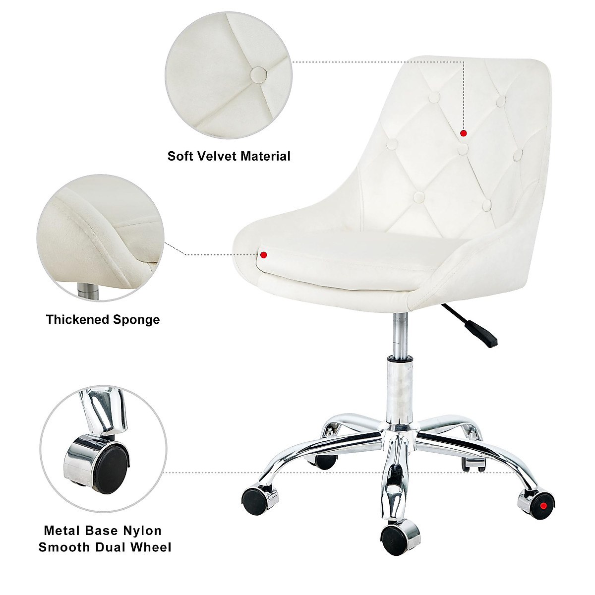 Warmiehomy Office Desk Chair with Wheels, Modern Velvet Vanity Chair with Mid Back, Ergonomic Computer Task Study Chair 360 Degree Swivel Height Adjustable for Office Make Up Bedroom,Sliver-Beige
