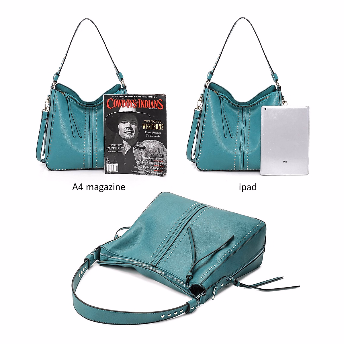 Montana West Large Leather Hobo Handbag for Women Studded Shoulder Bag Crossbody Purse MWC-1001TQ