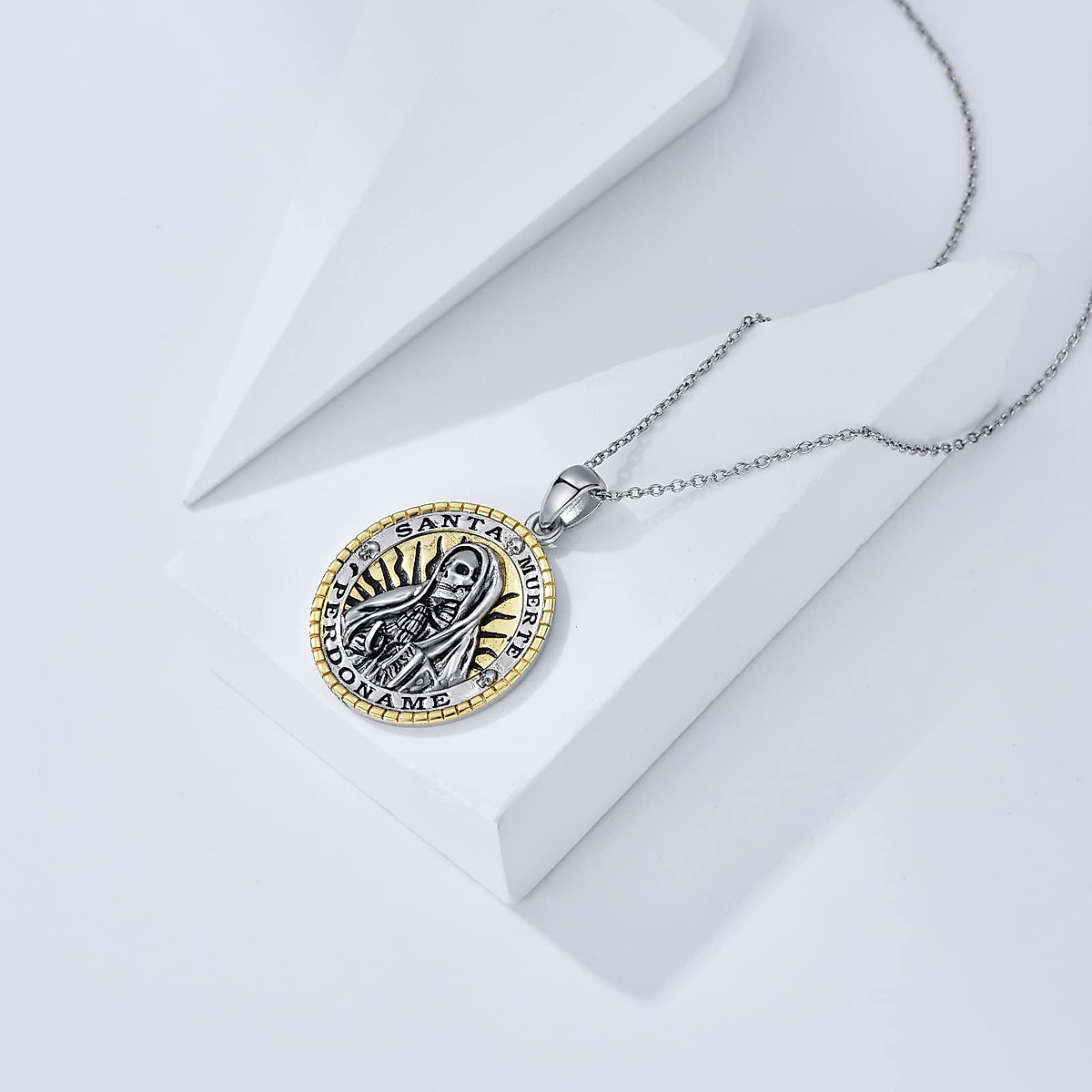 YAFEINI Santa Muerte Necklace 925 Sterling Silver Santa Muerte Pendant Sugar Skulls Death Mexican Amulet Jewelry…