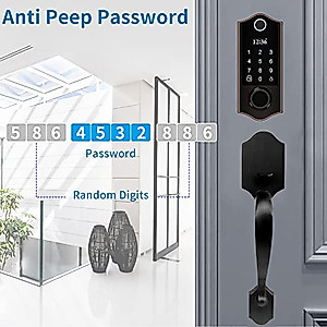 HARFO Fingerprint Door Lock, Keyless Entry Door Lock with Handles, Smart Door Lock, Front Door Lock Handle Sets, Electronic Keypad Deadbolt (Aged Bronze)