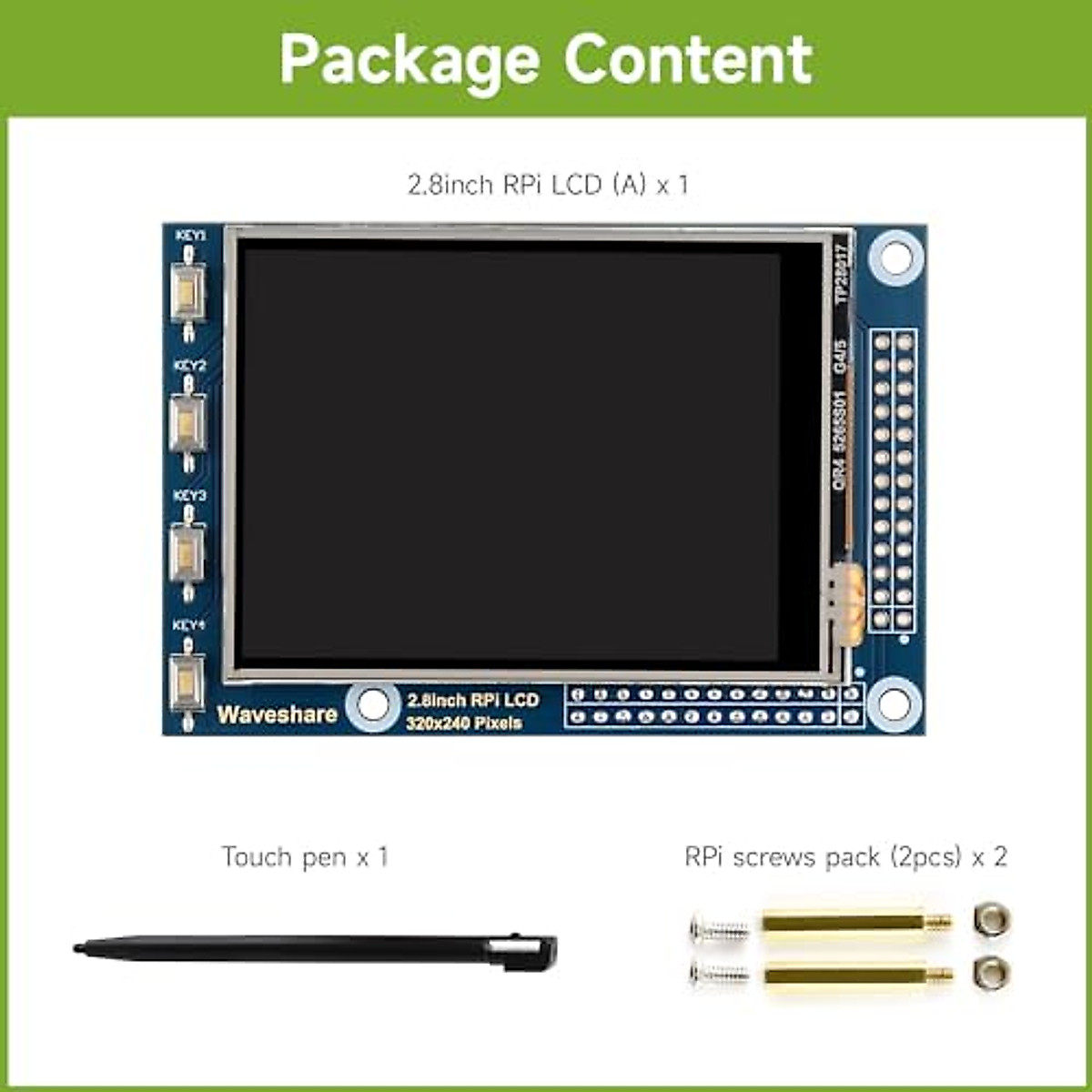 Waveshare 2.8inch Resistive Touch Screen TFT LCD, Compatible with Raspberry Pi 5/4B/3B/Zero/Zero W/Zero 2W/Pico/Pico W/Pico WH, 320x240 Resolution