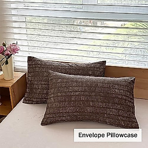 NSNLGSGC Mocha Brown Boho Duvet Cover King, Vintage Chocolate Striped Comforter Cover Set, Coffee Bohemian Bedding Cover Set(3 Pieces, King)