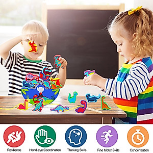 Wooden Stacking Dinosaur Toys for Kids 3-5 - Dino Lacing Beads for Toddlers 1-3 - STEM Building Blocks Montessori Toys for 2 3 4 5 6 7 Year Old Boys Girls Gifts Toddler Activities Games Ages 2-4
