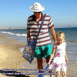 RIMOBUL Sand Away Beach Treasures Seashell Pocket Mesh Bags - Set of 2 (Large) (Navy Blue)