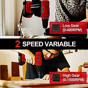 QILA 20V MAX Cordless Drill and Driver, 3/8'' Keyless Chuck, Power Drill Cordless Set with 2.0Ah Battery & Charger, Electric Drill with Variable Speed, 2 Variable Speed, 18+1Position, 22pcs Drill Bits