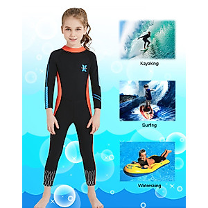 DIVE & SAIL Girls Long Sleeve Swimsuit One Piece UV Sun Protection Full Suit Thermal Diving Wetsuit Swimwear Black L
