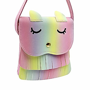 ZGMYC Cat Tassel Shoulder Bag for Girls Kids Cute Rainbow Small Coin Purse Crossbody Satchel (4.9'' x 5.3'')