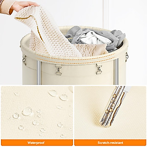 ELYKEN Laundry Basket with Wheels, 170L Rolling Laundry Hamper with Removable Bag and Steel Frame, Round Laundry Cart with 4 Casters and 2 Brakes, Ideal for Bedroom, Bathroom, Laundry Room, Cream