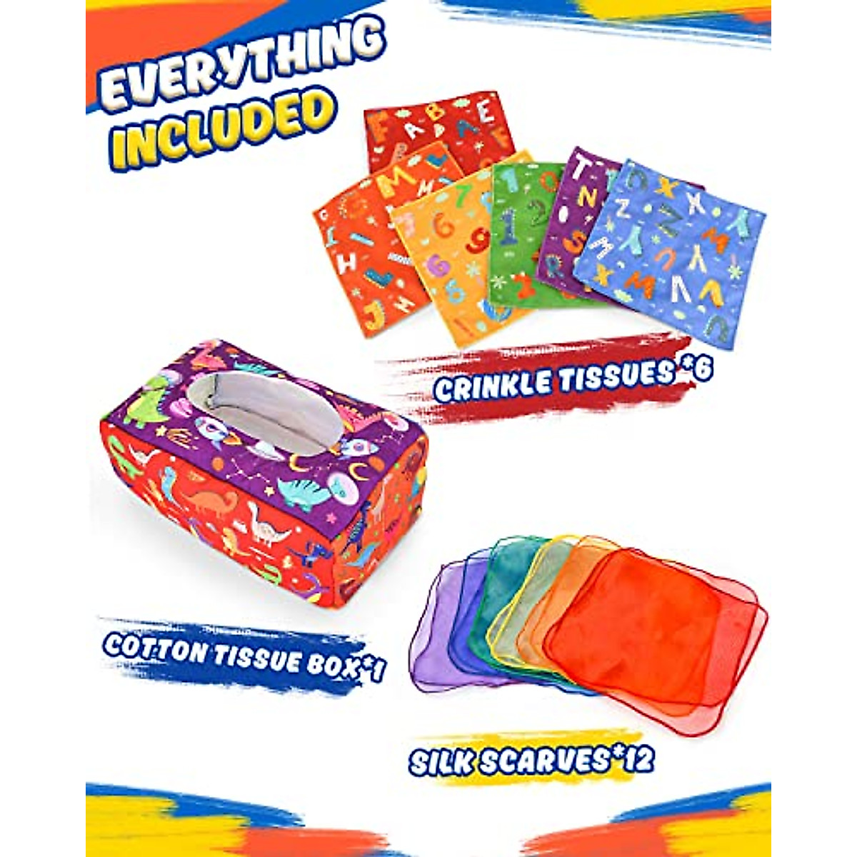 DINORUN Montessori Inspired Tissue Box Toy Set for Babies and Toddlers - Educational Sensory Play Toys