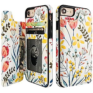 HAOPINSH for iPhone SE(2022) iPhone SE(2020) iPhone 7/8 Wallet Case with Card Holder, Floral Flower Flip Folio PU Leather Kickstand Card Slots,Double Magnetic Clasp Shockproof Case 4.7"