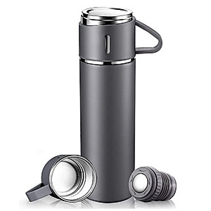 Stainless Steel Thermo + 3 cup, 500ml/16.9oz (Grey, Black, Blue) ADVANTAGE SET Gray 2.5 x 2.5 x 9.3 inch