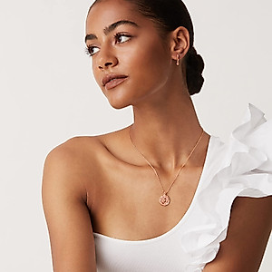 PAVOI 14K Gold Plated Engraved Coin Pendant | Byzantine Coin Necklace | Bohemian Necklace (Moon, Rose Gold Plated)