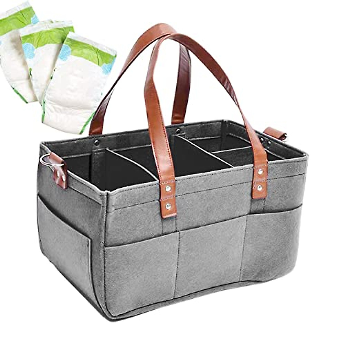 KITERI Diaper Caddy Basket, Felt Storage Caddy, Baby Diaper Caddy Organizer With Handles, Portable Nursery Storage Bin, Baby Diaper Organizer Caddy Bag Suitable For Diapers And Cars