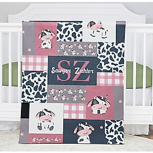NZOOHY Cute Cows Print Patchwork Personalized Baby Blanket for Girl Boy Soft Warm Newborn Throw Naps Swaddle Custom Blanket 30X40 in 30 * 40 IN