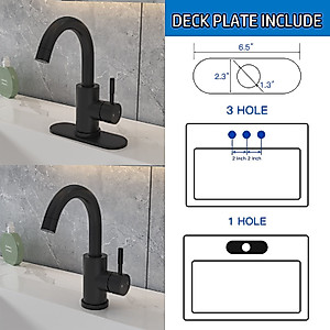 Bathfinesse Bar Sink Faucet Matte Black Bathroom Kitchen Faucet Small Prep Wet Mini Faucet for Campers Outdoor Vanity 360 Swivel Modern Single Hole with 3 Hole Cover Deck Plate,Stainless Steel
