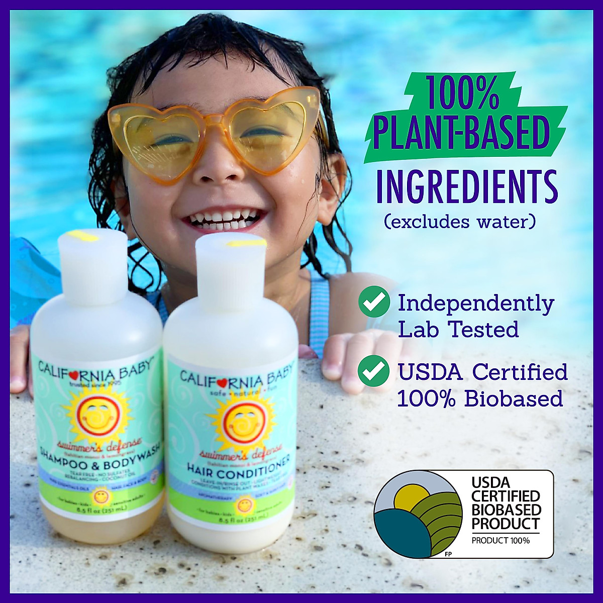 California Baby Swimmer's Defense Hair Conditioner | After Swim Kids Conditioner | Washes Out Chlorine | Softens & Detangles Hair | 100% Plant-Based | Allergy-Friendly | 251 mL / 8.5 oz.