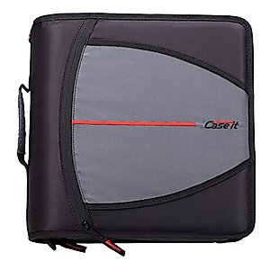 Case-it Mighty Zip Tab Zipper Binder, 3" O-Ring with 5-Color tabs, Expanding File Folder and Shoulder Strap and Handle, D-146-JBK Jet Black