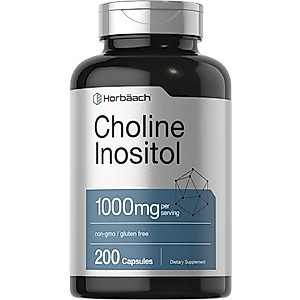 Horbaach Choline Inositol 1000mg Supplement | 200 Capsules | Non-GMO, Gluten Free