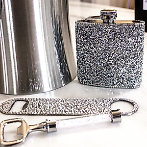 Crystal-Filled Bottle Opener, Glass Handle, Stainless Steel, Gift Box, For Glamorous Home Bar or Kitchen, Silver, 5", Sold Individually