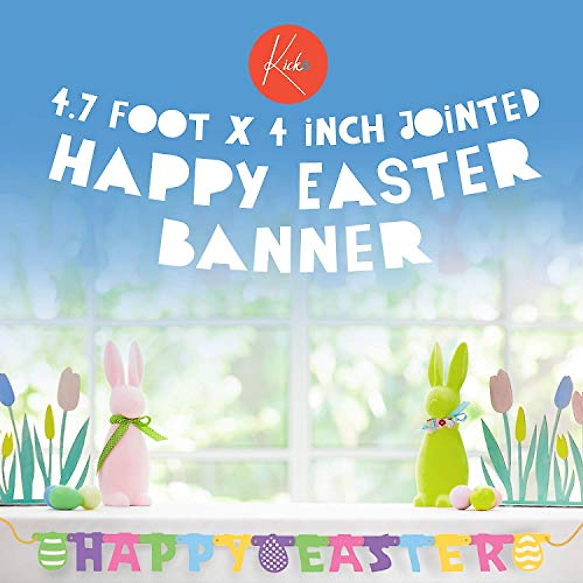 Kicko Easter Embossed Foil Letter Banners - 2 Pack - 4.4 Feet x 4 Inches - for Kids, Party Favors, Decorations, Home, School, Work, Church, Egg Hunts, Parties, Meetings, Gatherings, and More