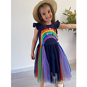 4T Girls Dresses 5T Rainbow Dress Navy Blue Dresses for Girls Flutter Sleeve Holiday Dress Size 5