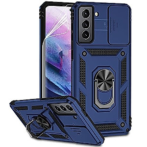 for Samsung Galaxy S21 Plus Case with Camera Lens Cover HD Screen Protector, Military-Grade Drop Tested Magnetic Ring Holder Kickstand Protective Phone Case for Samsung Galaxy S21+ Plus 5G (Navy Blue)