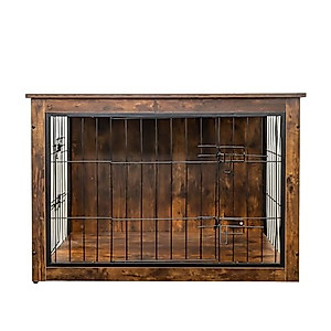 Ablissa Wooden Dog Crate with Waterproof Cushion, Modern Dog Crate Furniture Table, Indoor Dog Kennel with Double-Doors, Strong & Sturdy Dog House, Dog Cage for Small, Medium & Large Dogs