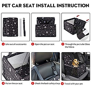 SWIHELP Dog Car Seat Travel Carrier Doggie Booster Cage, Oxford Breathable Folding Soft Washable Travel Bags for Cats or Other Small