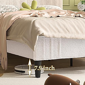 VECELO Upholstered Bed Frame Queen Size, Platform Bed Frame with Adjustable Headboard, Sheepskin Fabric Bed with Strong Wood Slats and 7.9'' Under Bed Space, Noise Free No Box Spring Needed, Beige