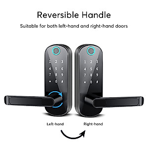 Smart Lock,Bluetooth Enabled Fingerprint and Touchscreen Electronic Door Lock|TTLock Door Lock|Keyless Entry Door Lock|Auto Lock|Remote Share|Smart Door Lock for Front Door Office Airbnb Garage Black