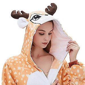 ABENCA Deer Onesie Women Pajamas Reindeer Costume Adult Animal Halloween Christmas Cosplay Onepiece (Deer, XXX-Large)