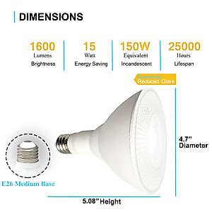 Youtime Par38 Flood Light Bulbs Outdoor/Indoor,15W(150W Equivalent) LED Bulb Waterproof Spot Light Bulb, Dimmable led Flood Light,3000k Soft White, E26 Base, UL Listed, 2Pack