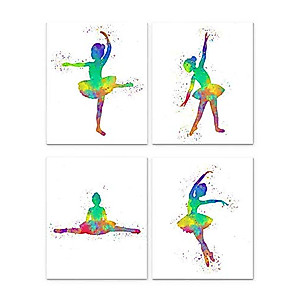 Little Girl Ballet Dancers Abstract Wall Art Print 8 x 10" Set of 4 Unframed, White Background, Perfect for for Girl Ballerina, Teacher and Lover of Ballet, Ideal Bedroom, Dance Studio, Locker Decor